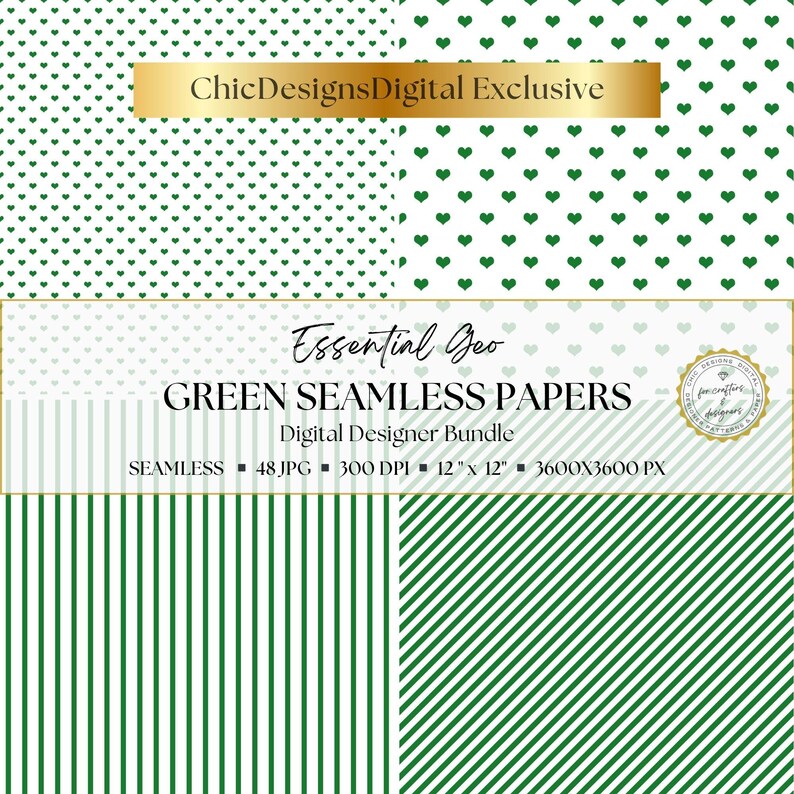 Green Digital Papers: Essential Geo Collection, 48 Seamless Patterns ...