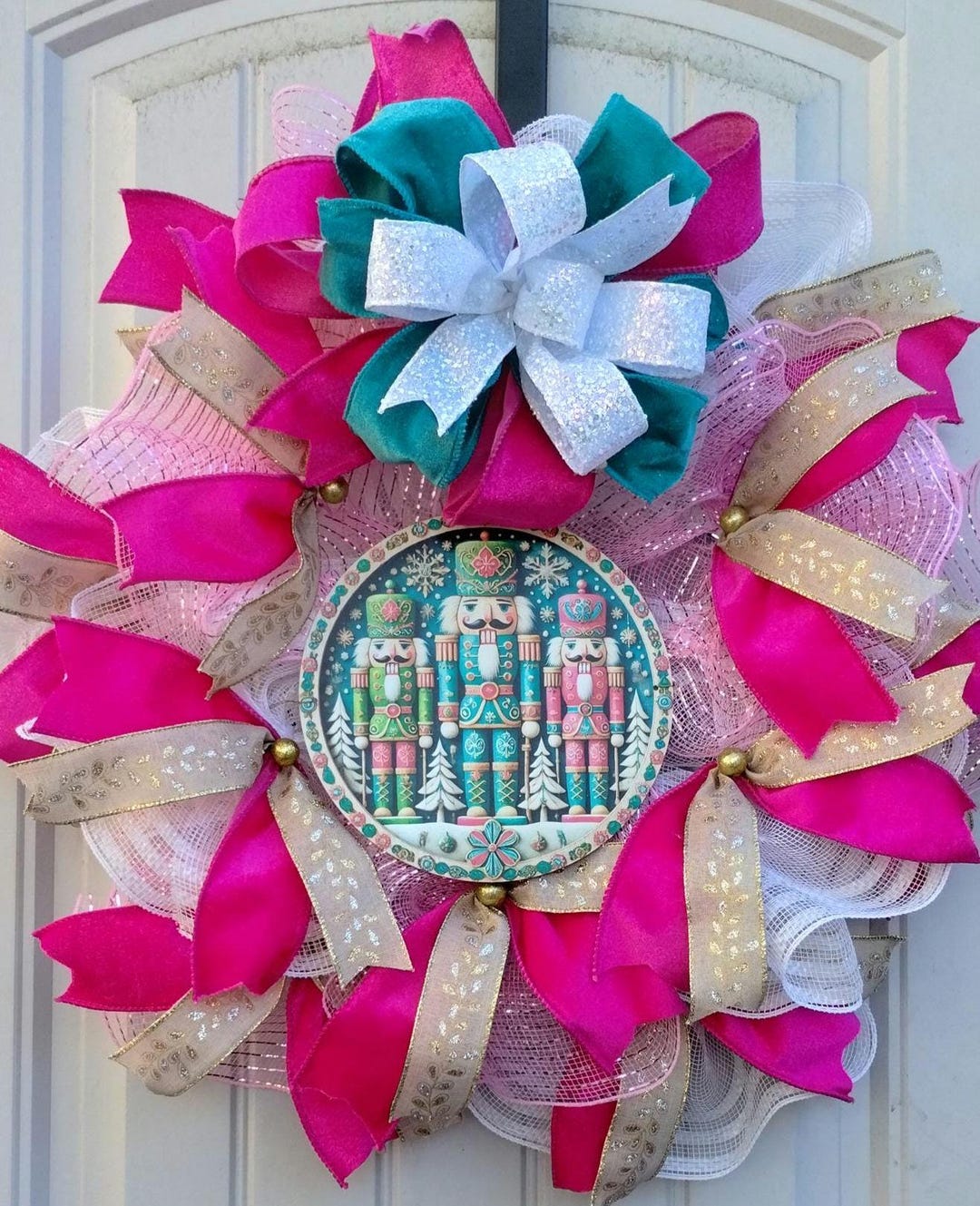 Nutcracker Wreath in Pink and Teal. Door Decoration /hangar/ Wreath ...