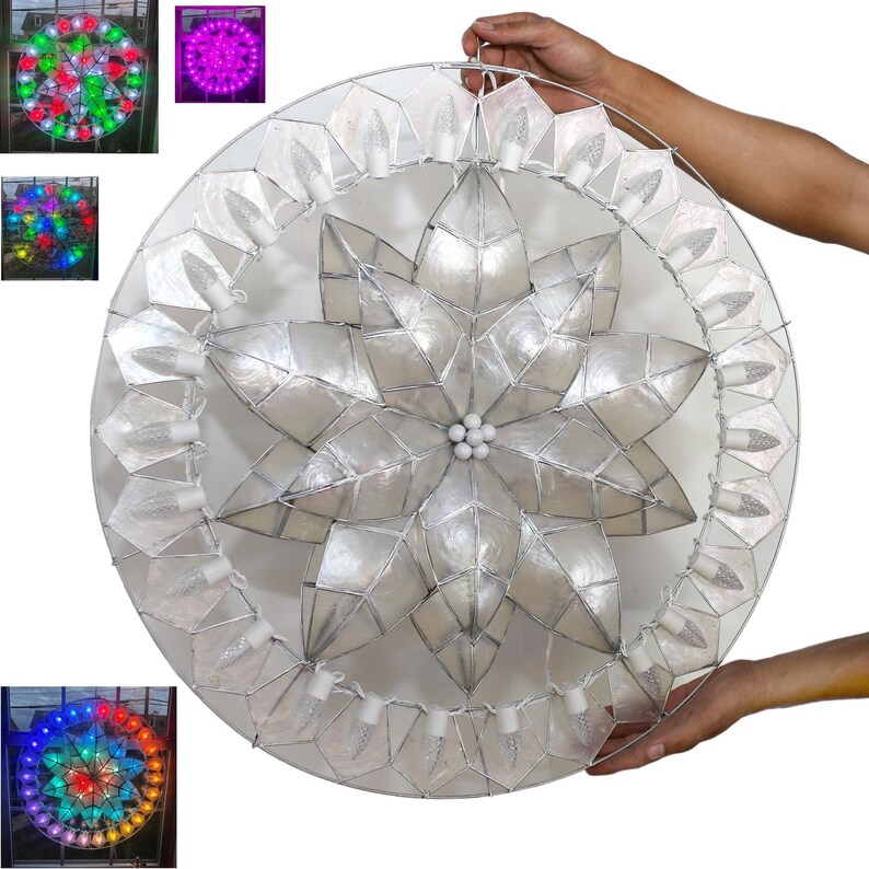 Poinsettia 25" Filipino Smart Parol: Capiz Christmas Lantern With RGB ...