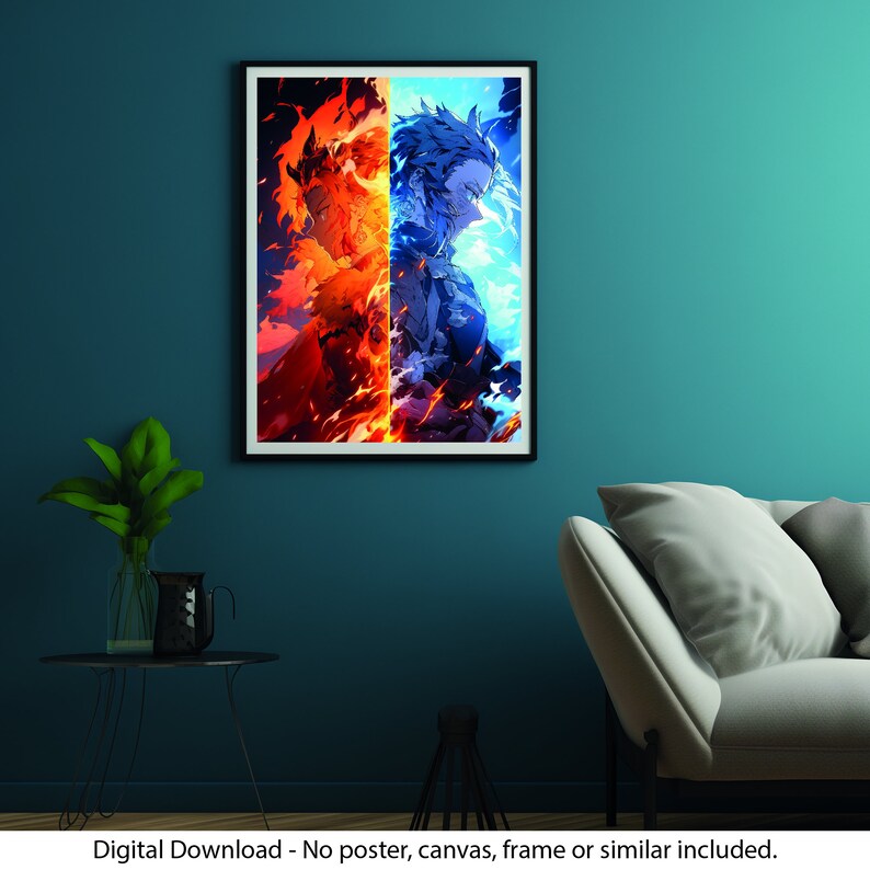 Printable Picture Of Two Warriors Fire And Ice Anime Manga Ai Art Samurai Fantasy Poison Etsy