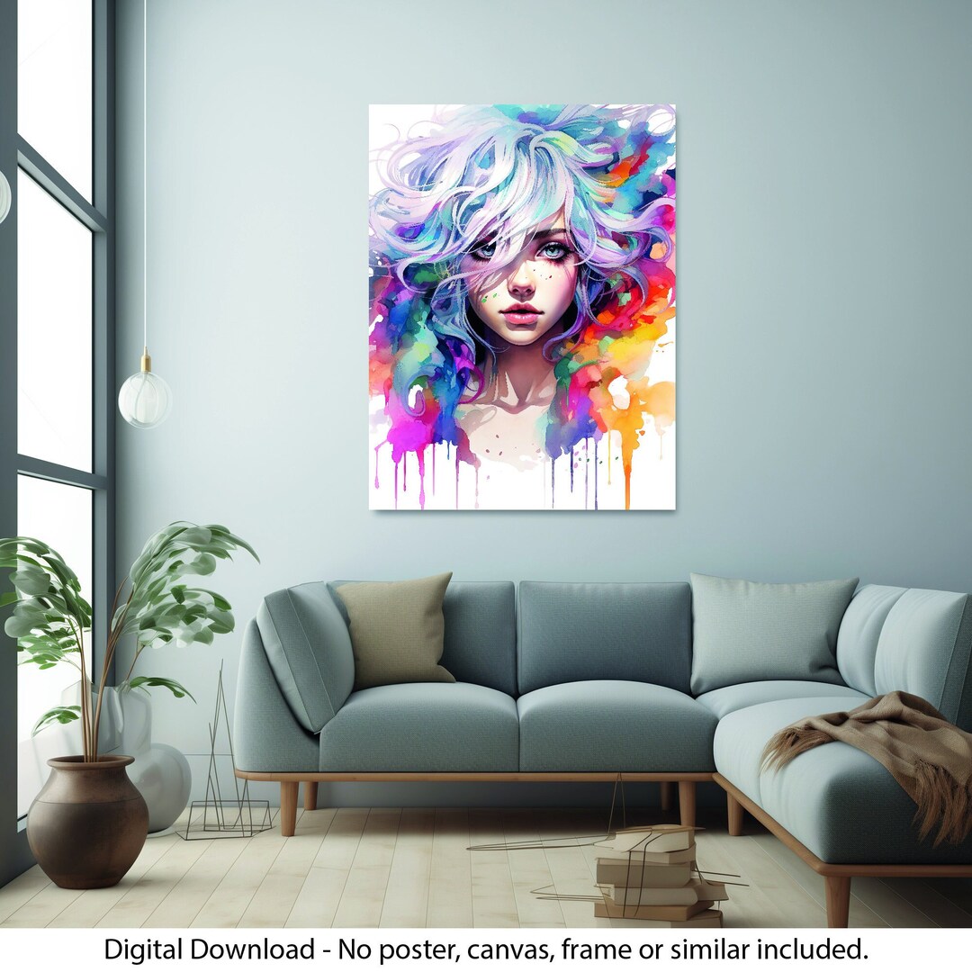 Digital Download Colorful Hair Posters Wall Art Canvas Anime Manga ...