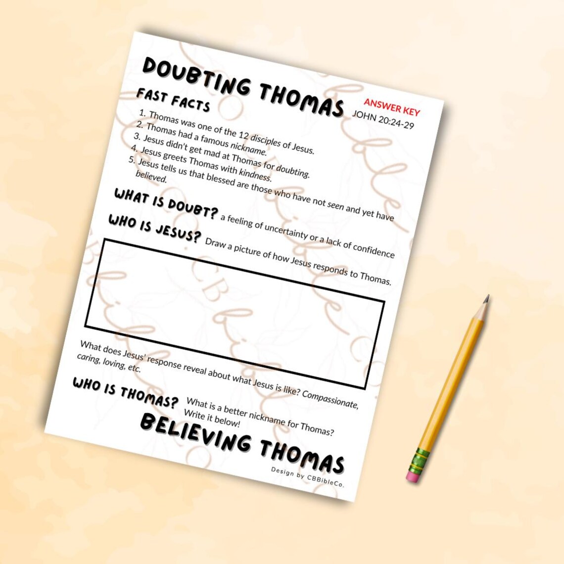 Doubting Thomas Worksheet Printable - John 20:24-29 - Jesus ...
