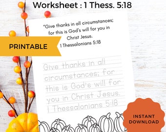 Thanksgiving Writing Worksheet Psalm 106:1 - Instant Download - Kids ...