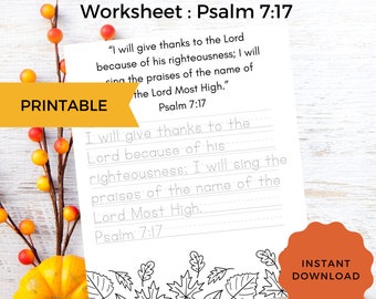 Thanksgiving Writing Worksheet Psalm 106:1 - Instant Download - Kids ...