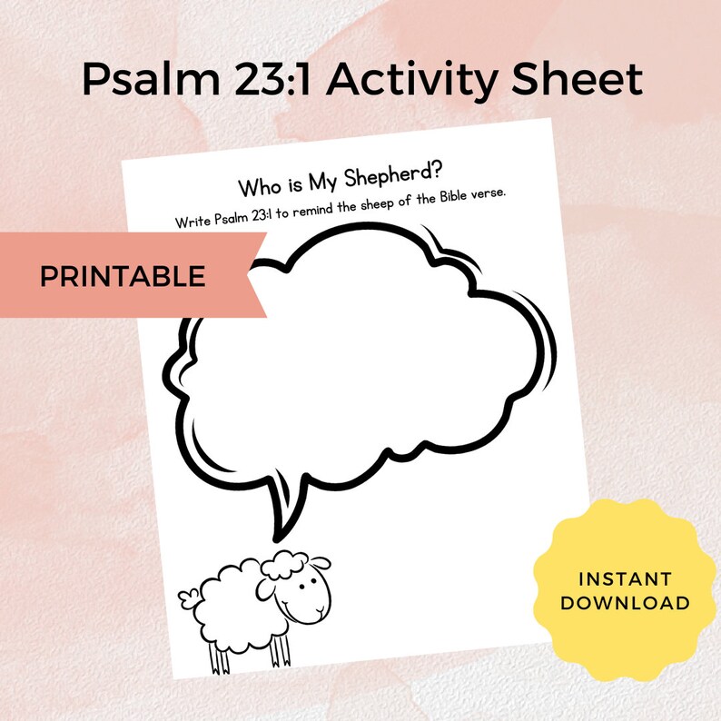 Psalm 23:1 Printable Coloring Page - Activity Sheet - Instant Download ...