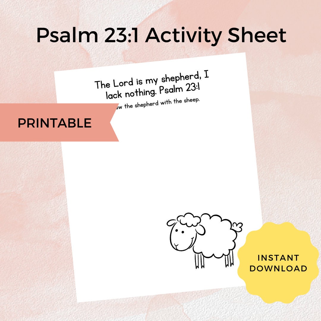 Psalm 23:1 Printable Coloring Page Activity Sheet Instant Download Kids ...