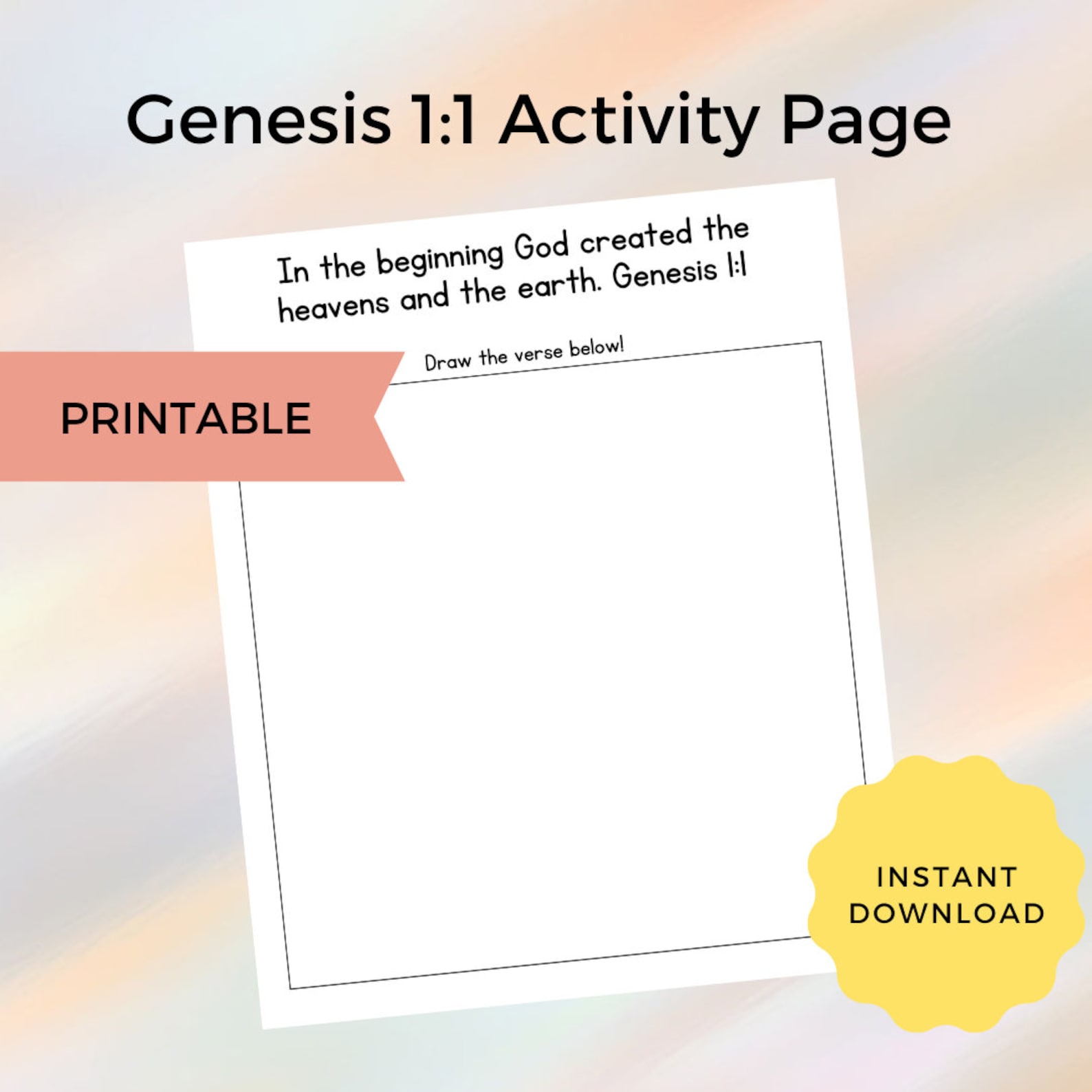 Genesis 1:1 Printable Activity Page - Instant Download - Kids Crafts ...