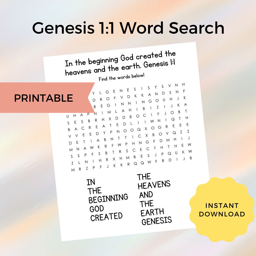Genesis 1:1 Printable Activity Page - Instant Download - Word Search ...