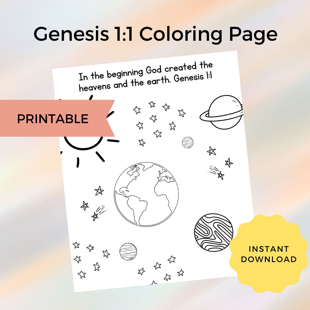 Genesis 1:1 Printable Coloring Page - Instant Download - Kids Crafts ...