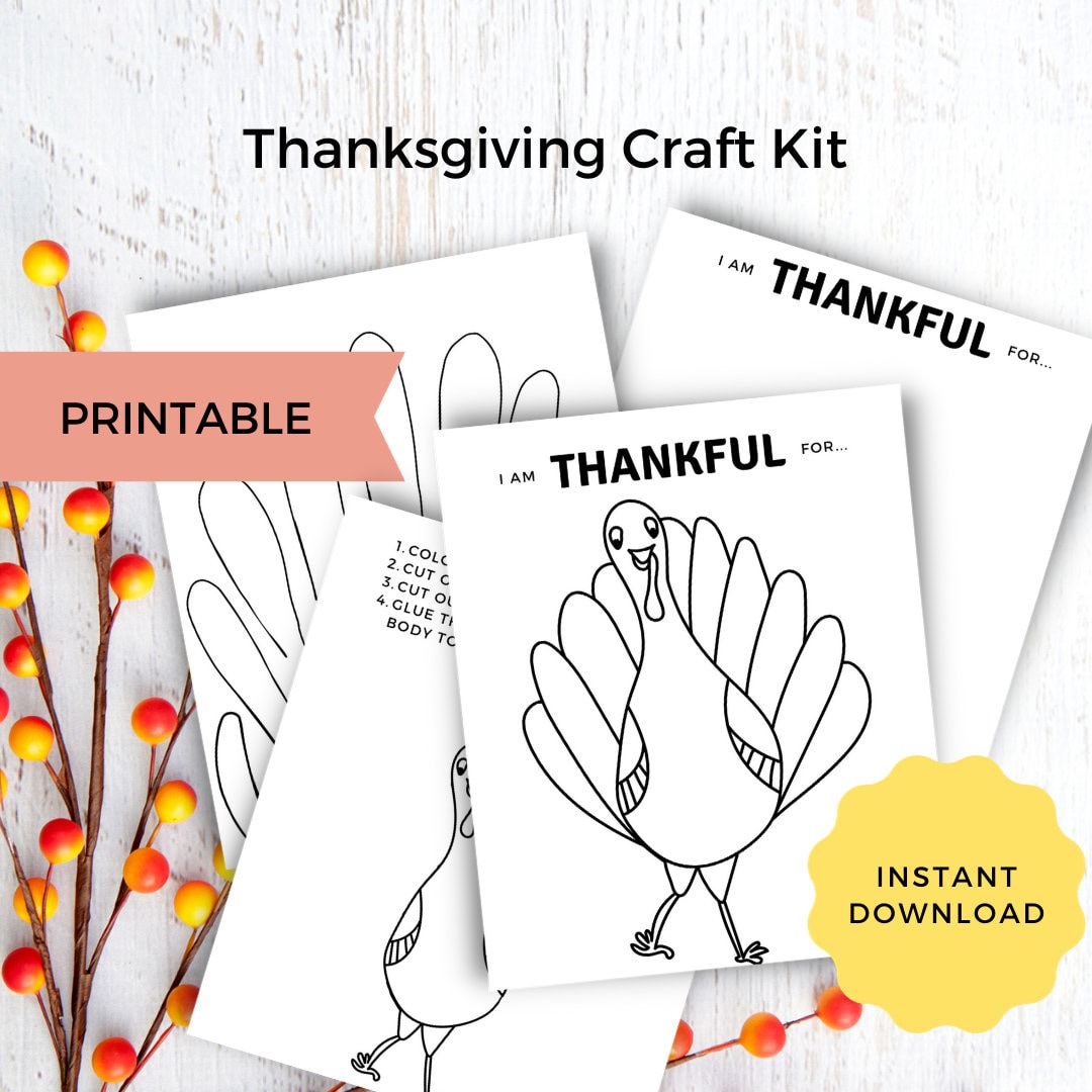 Thanksgiving Craft Kit- Thankful Turkey Craft - Turkey Coloring Page ...