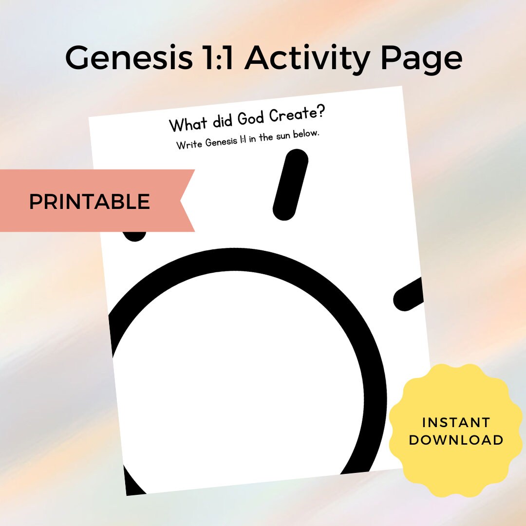 Genesis 1:1 Printable Activity Page - Instant Download - Kids Crafts ...