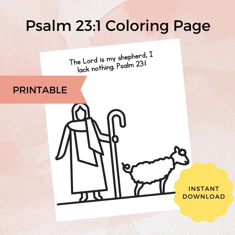 Psalm 23:1 Printable Coloring Page - Instant Download - Kids Crafts ...