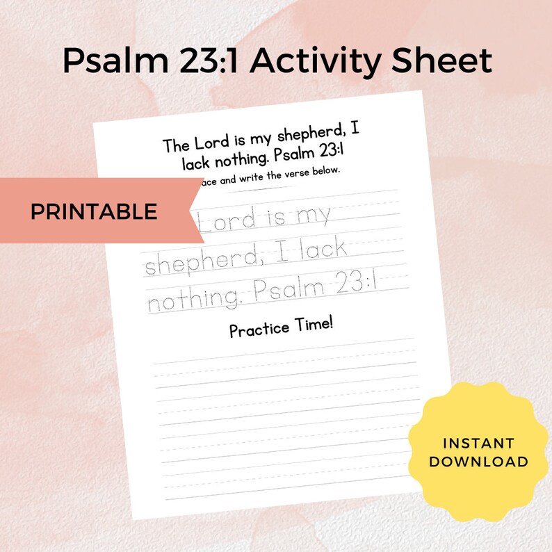 Psalm 23:1 Printable Coloring Page - Activity Sheet - Instant Download ...