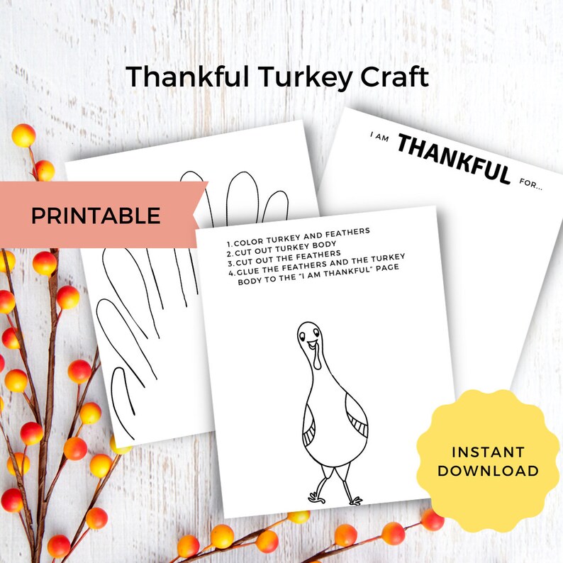 Thanksgiving Craft Kit- Thankful Turkey Craft - Turkey Coloring Page ...