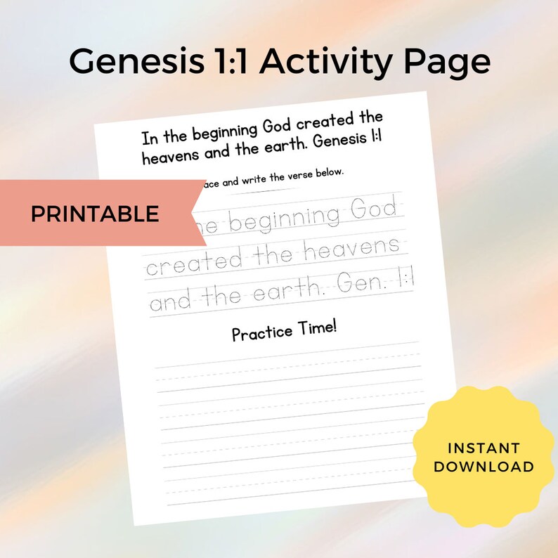 Genesis 1:1 Printable Activity Page - Instant Download - Kids Crafts ...