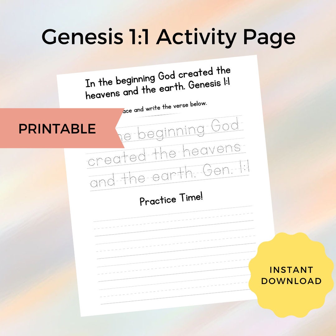 Genesis 1:1 Printable Activity Page - Instant Download - Kids Crafts ...