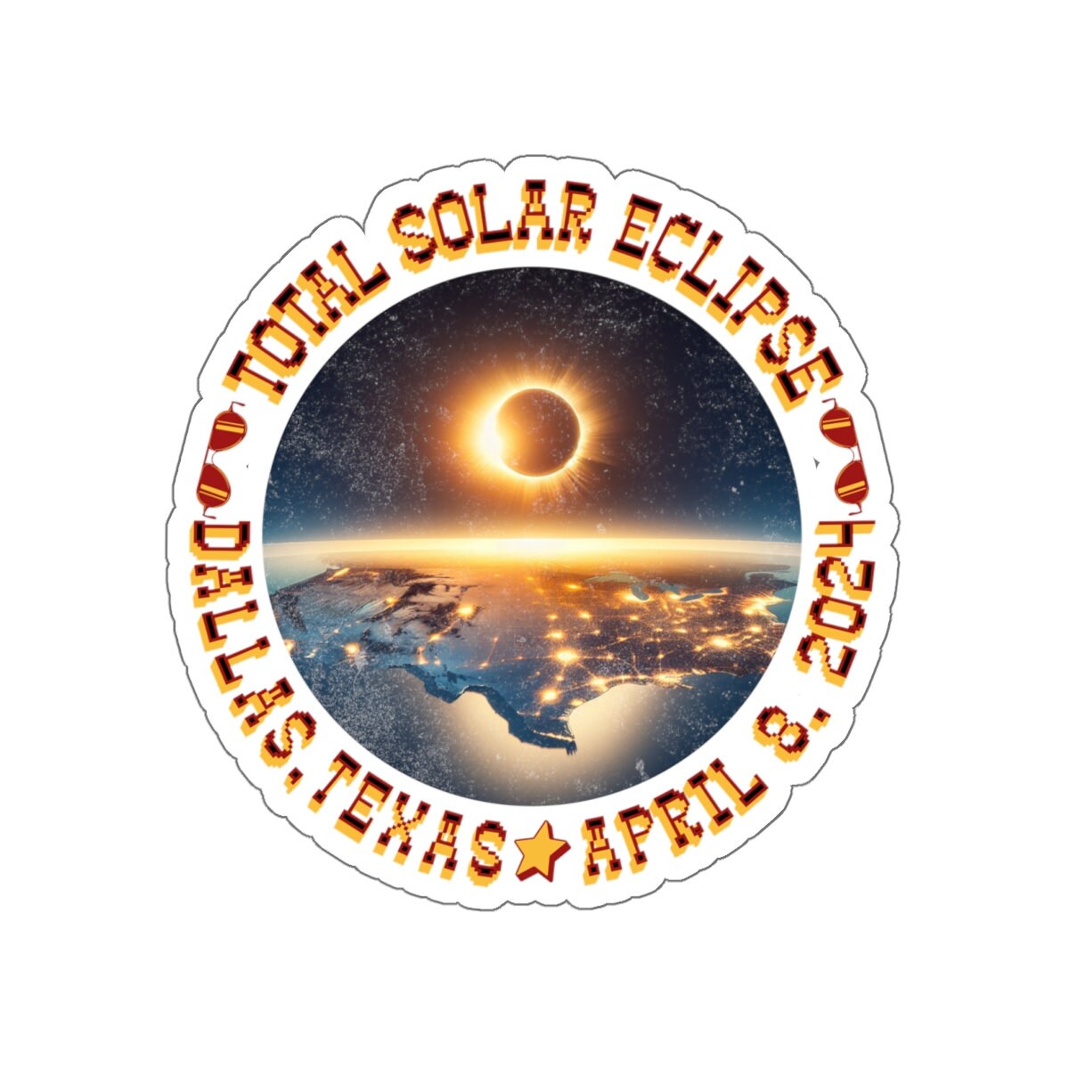 Total Solar Eclipse 2024 Sticker, Custom Texas City, 2024 Total Solar ...