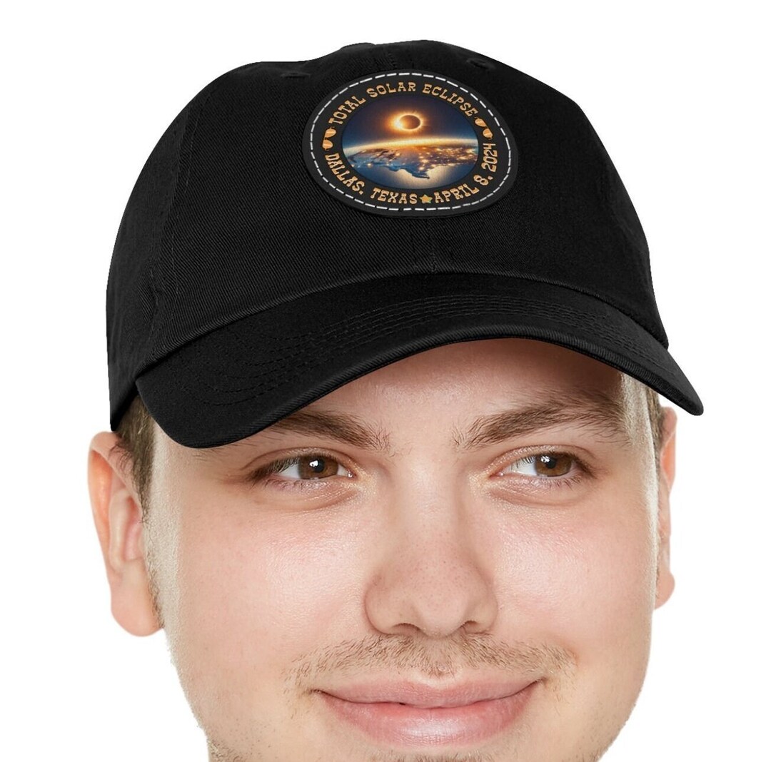 Solar Eclipse Hat, Dad Hat With Leather Patch, Custom Texas Sun Moon ...