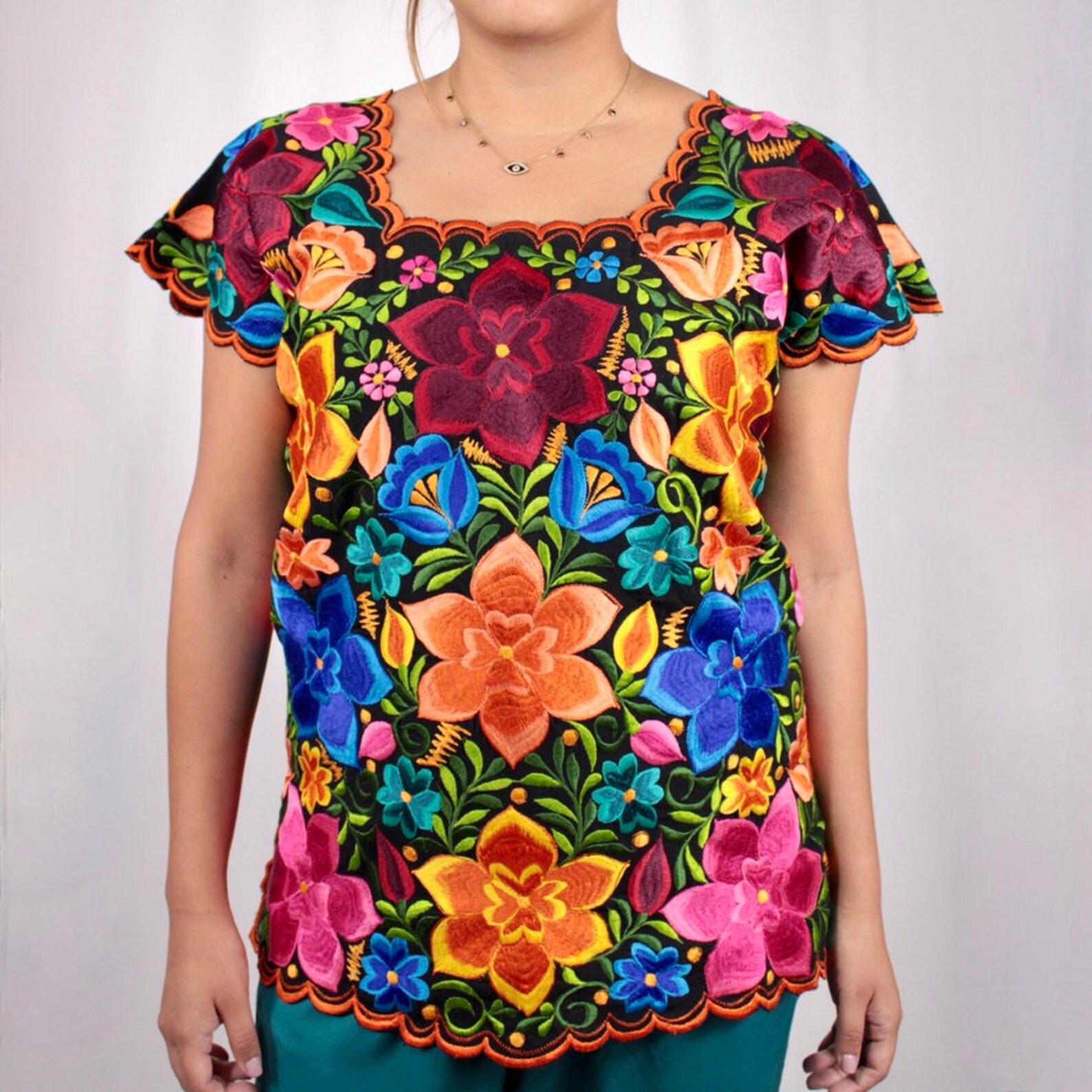 Yucatecan Blouse Hand Embroidered on Both Sides Frida Model - Etsy