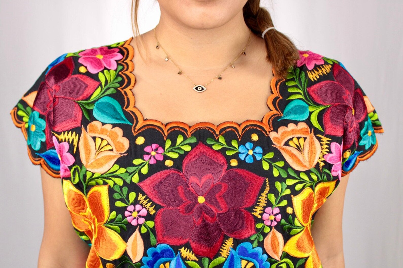 Yucatecan Blouse Hand Embroidered on Both Sides Frida Model - Etsy