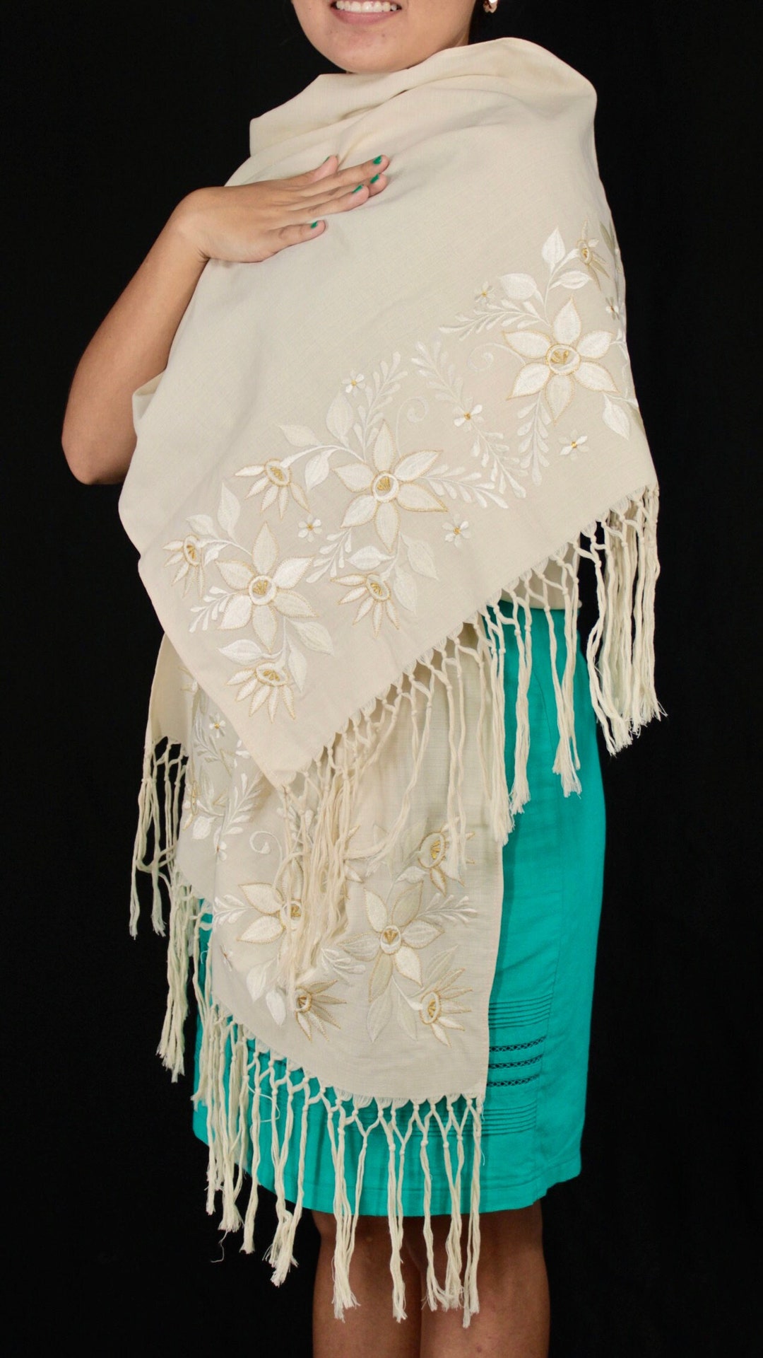 Rebozo Shawl, Hand-embroidered Yucatecan Style, Made in Mexico, Fine ...