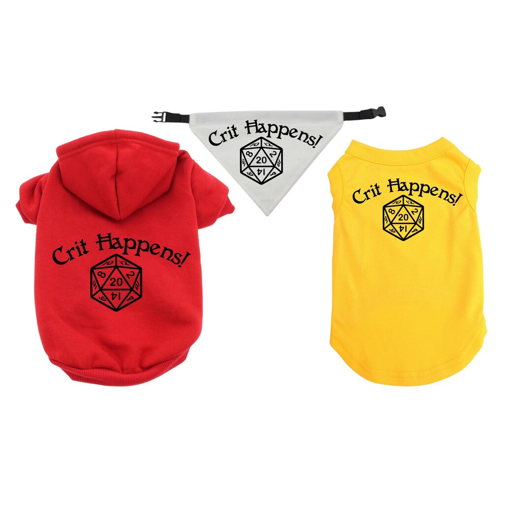 D&D Pet Shirt Hoodie or Bandana "crit Happens" Funny Dungeons and ...