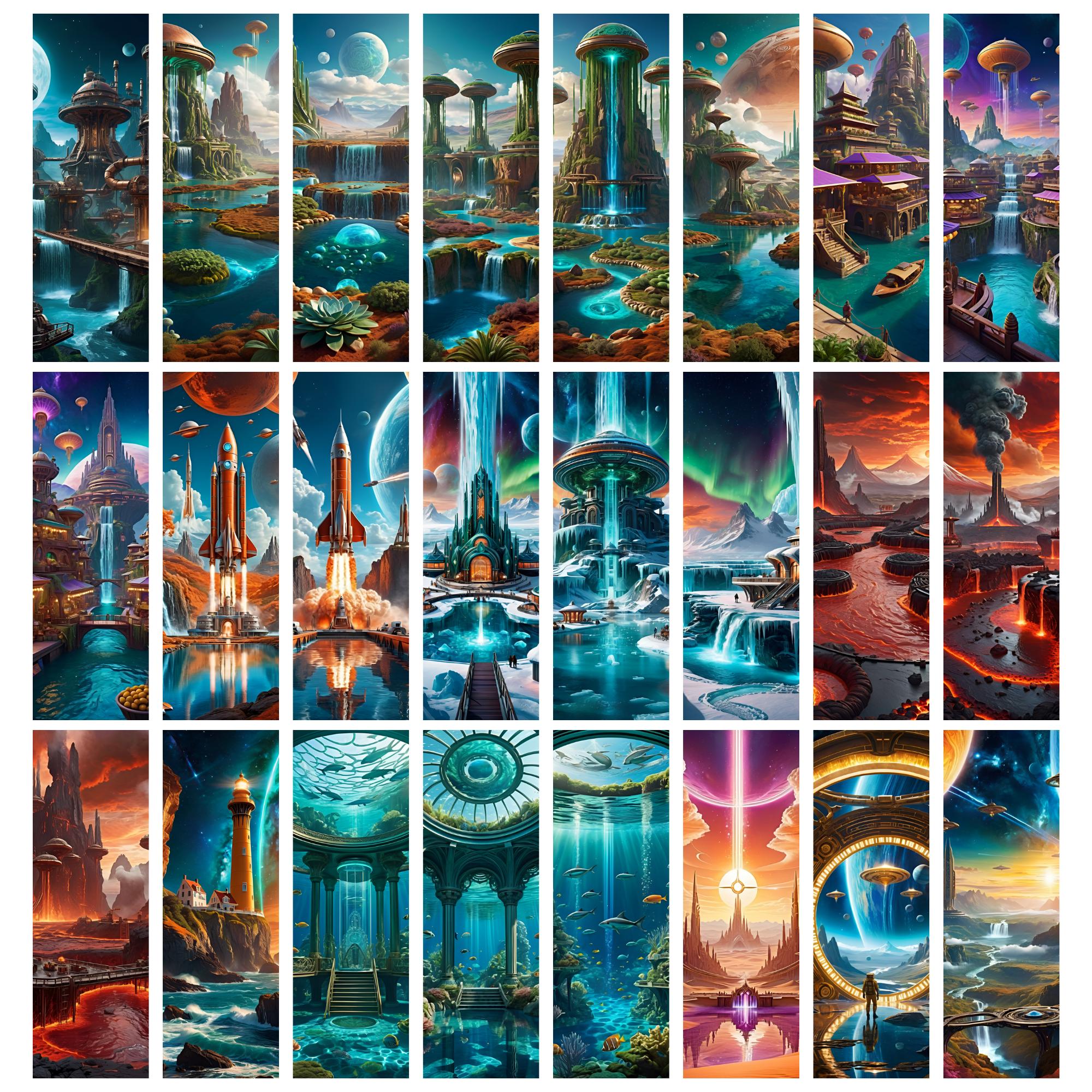 Retro Sci-fi Bookmark PNG Bundle: Space, UFO, Galaxy Graphics ...