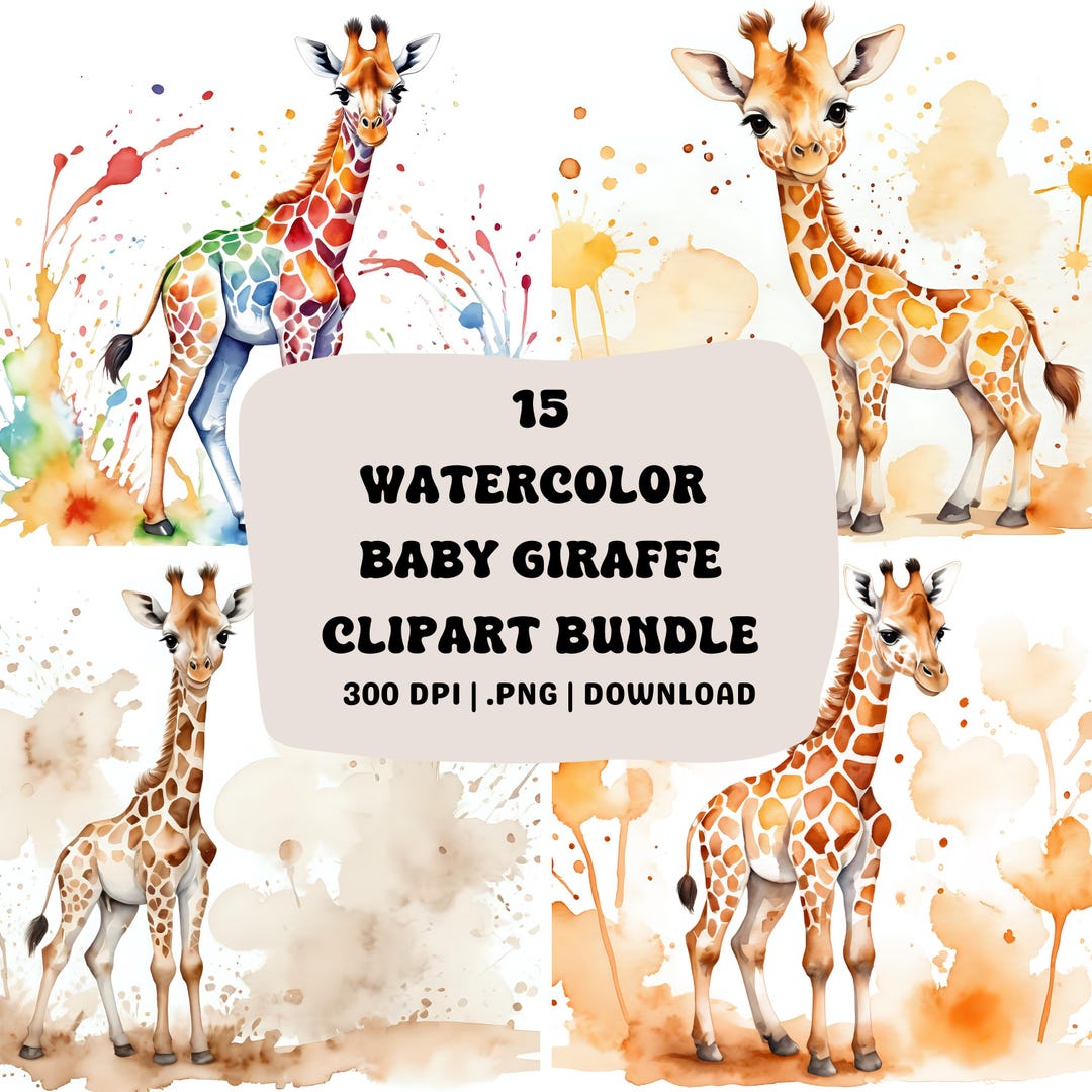20 Watercolor Baby Giraffe Clipart Bundle | Safari Nursery Animal ...