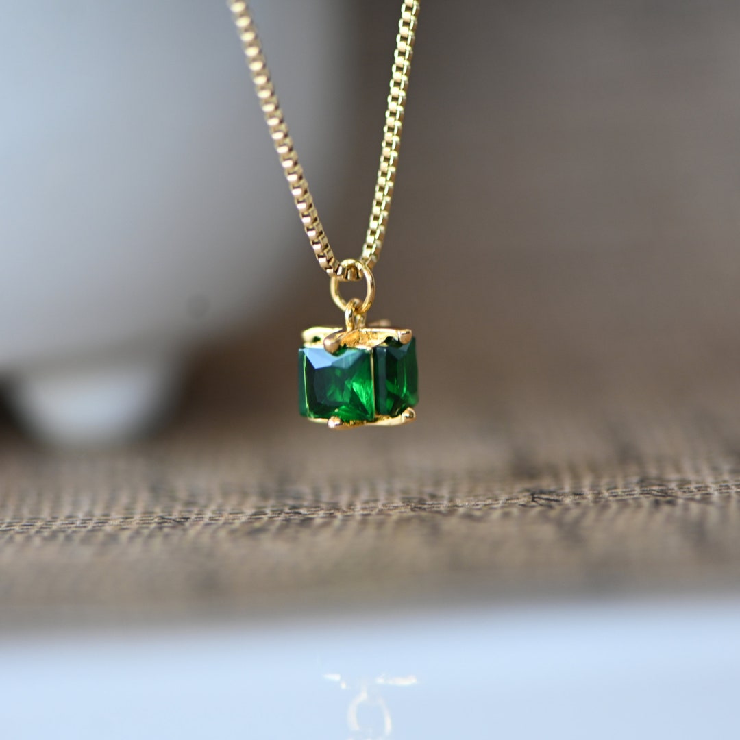 18k Gold Emerald Cube Necklace, Waterproof, Tarnish Free, Gift for Her ...
