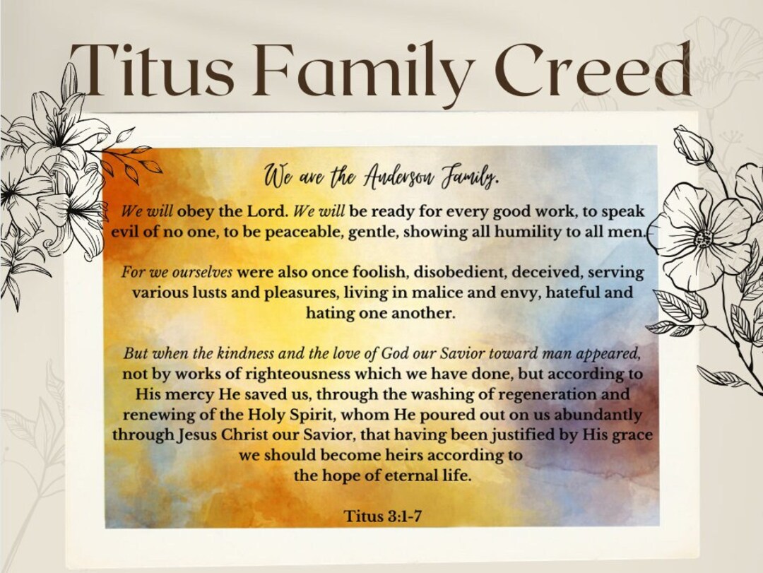 Titus Family Creed Family Values Bible Print Customized Name Mission ...