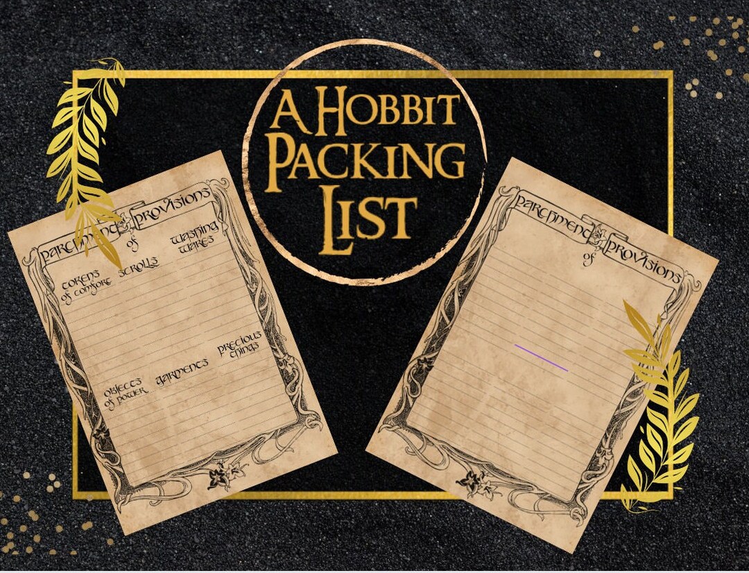 A Hobbit's Packing List Parchment of Provisions Fantasy Travel Vacation ...