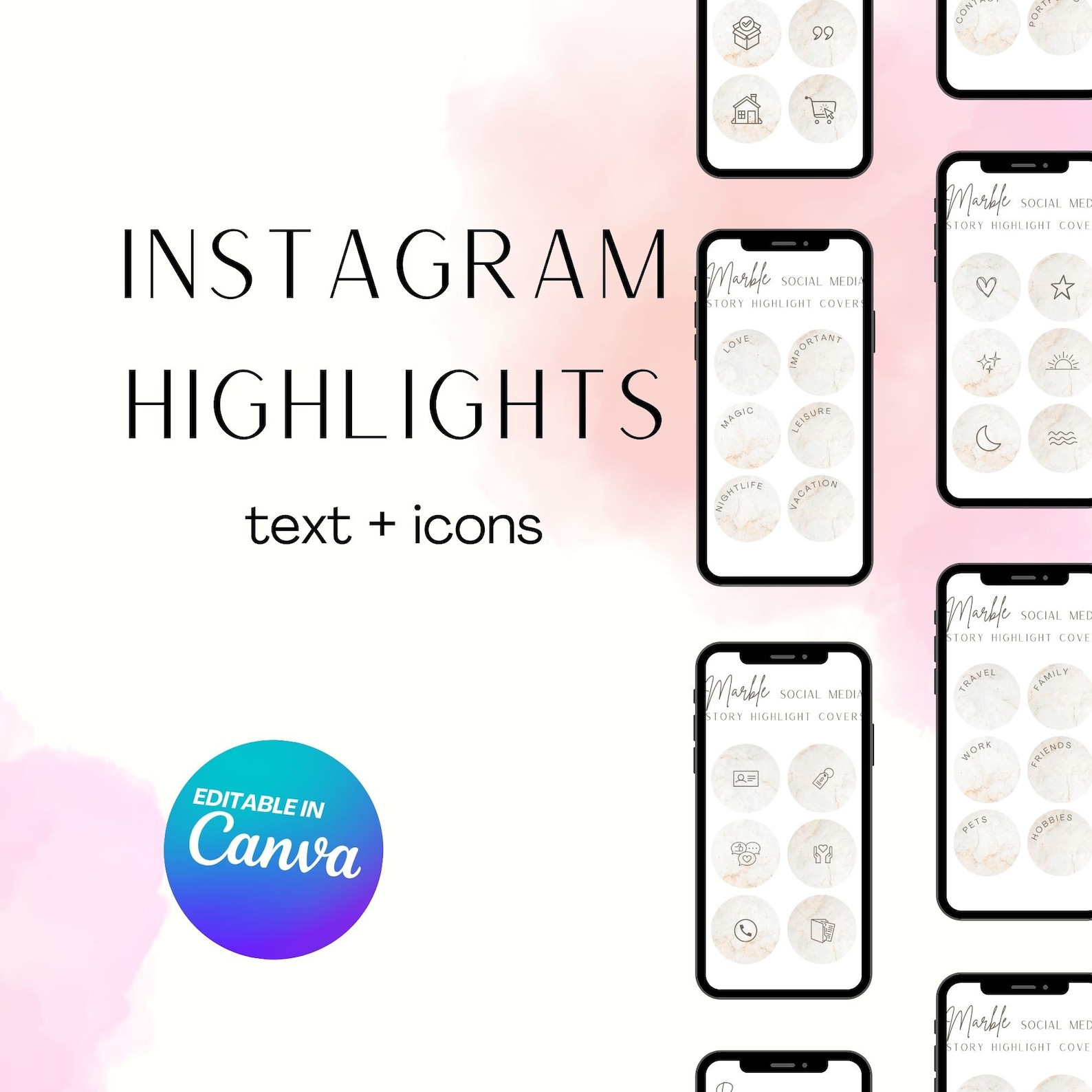 Marble Aesthetic Highlight Covers | Instagram Highlight Covers for ...