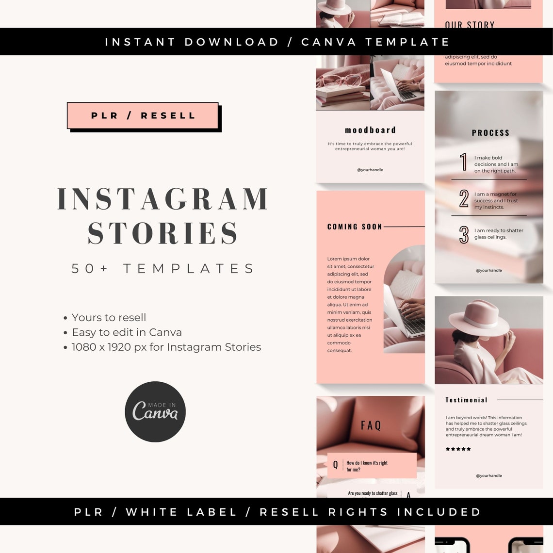 PLR Canva Template Instagram Pink Story Resell IG Templates Social ...