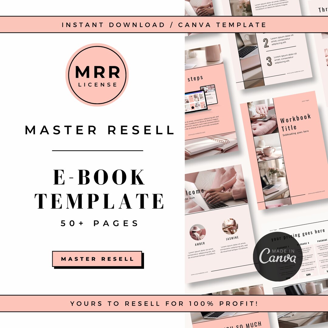 MRR Resell Ebook Template Canva Pink Workbook Master Resell Rights ...