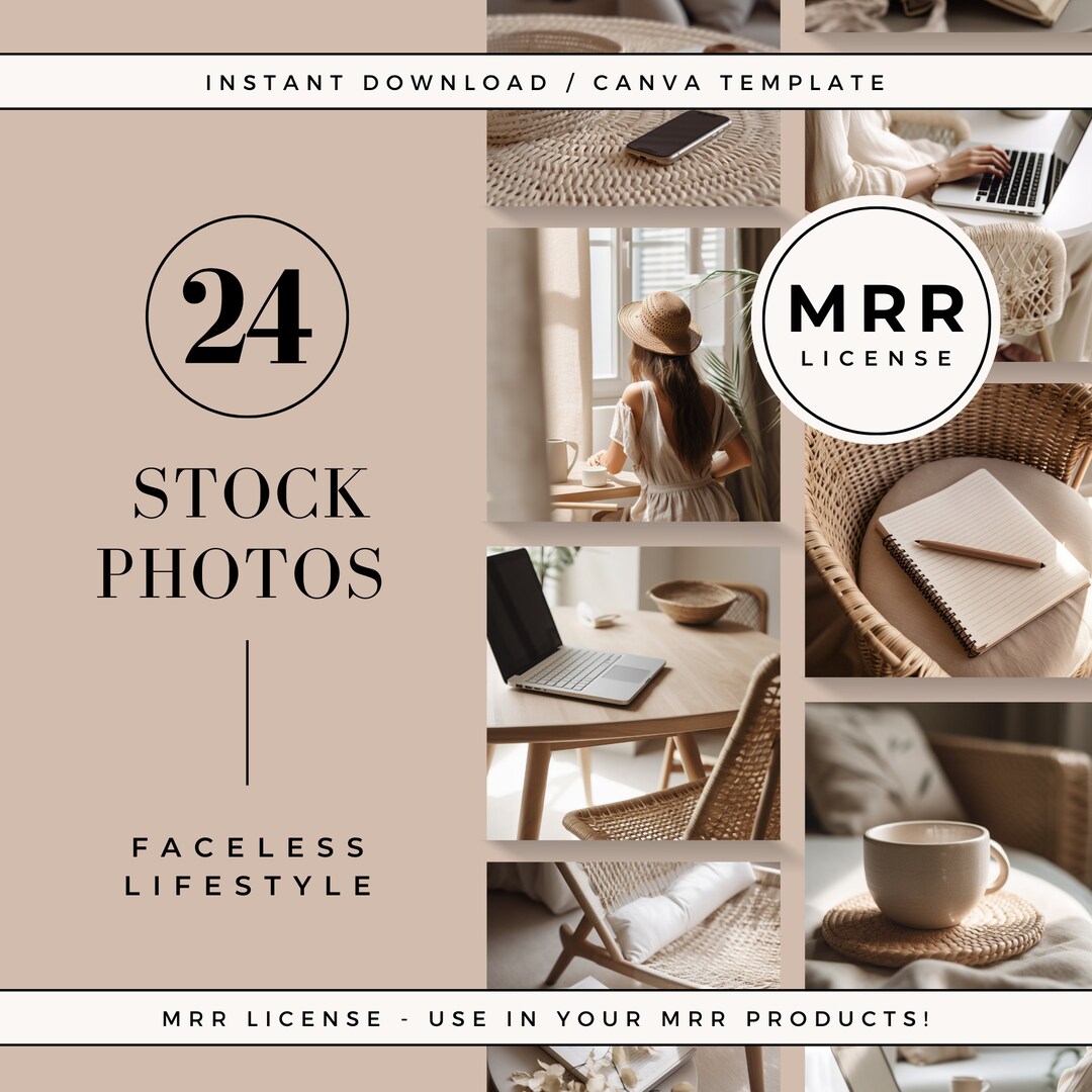 MRR Faceless Stock Photo Bundle Boho Resell Work From Home Office 24 ...