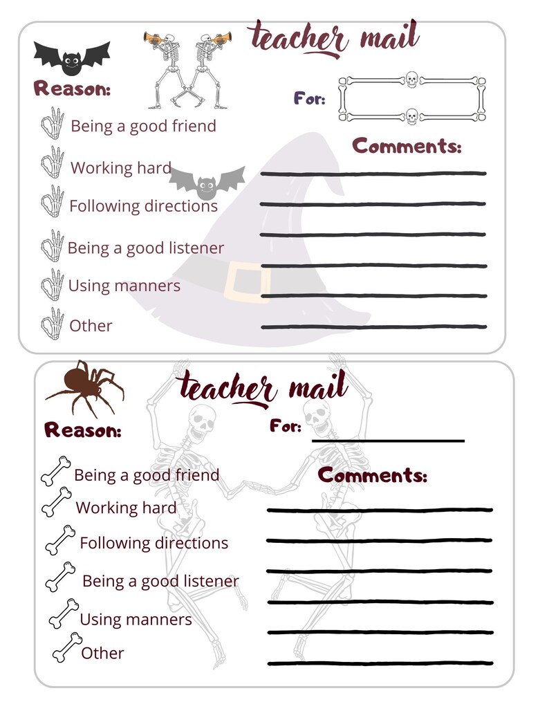 Teacher Mail Card Teacher Supply Teacher Halloween Card Halloween Card ...