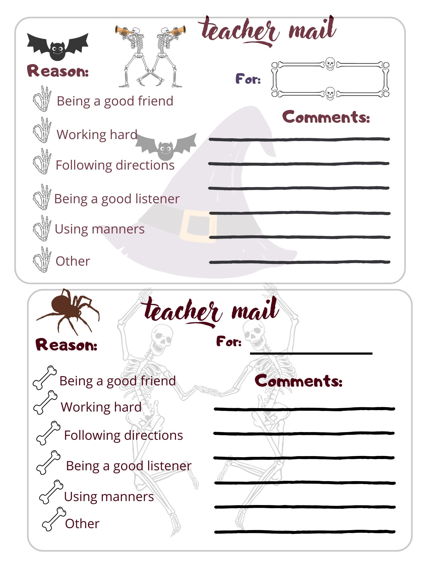 Teacher Mail Card Teacher Supply Teacher Halloween Card Halloween Card ...