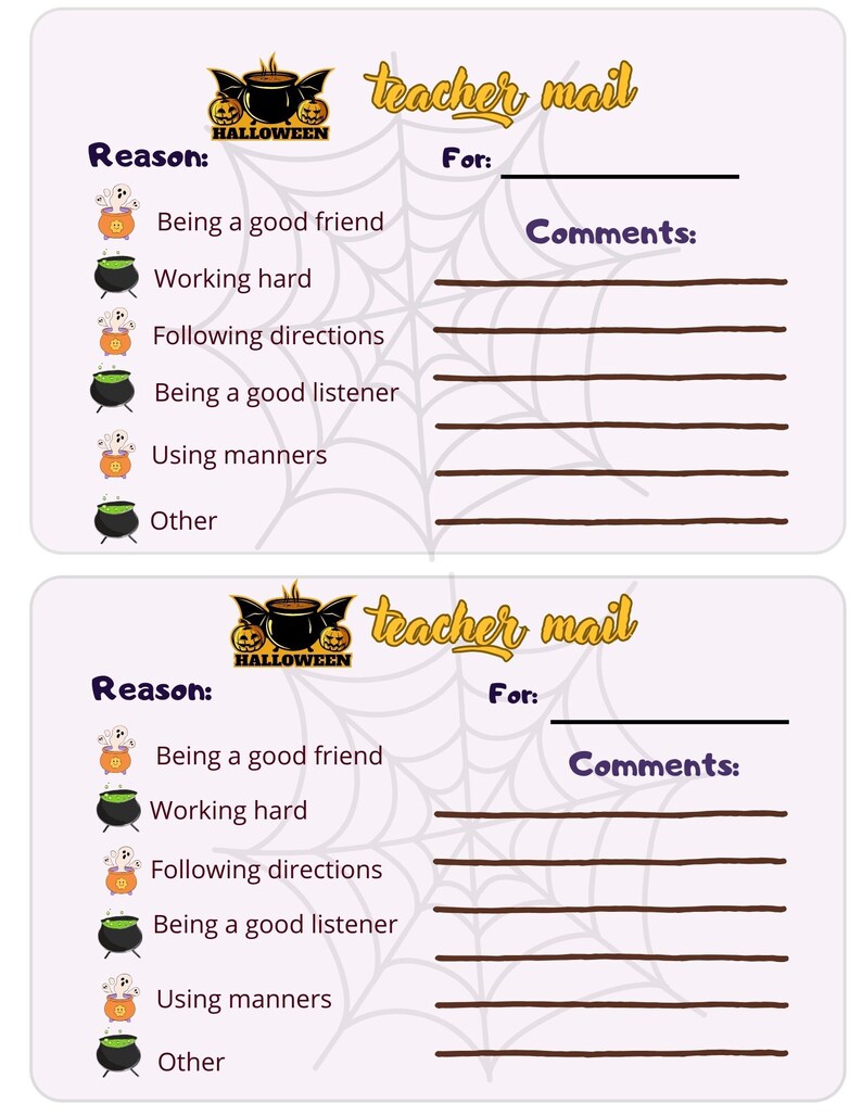 Teacher Mail Card Teacher Supply Teacher Halloween Card Halloween Card ...