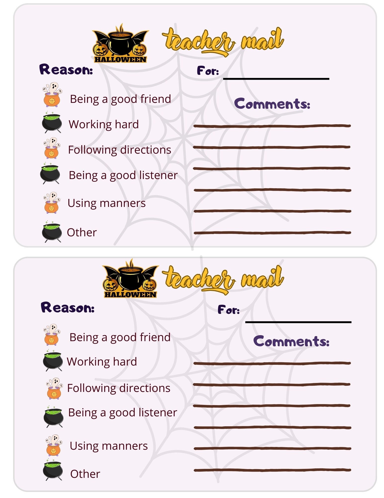 Teacher Mail Card Teacher Supply Teacher Halloween Card Halloween Card ...