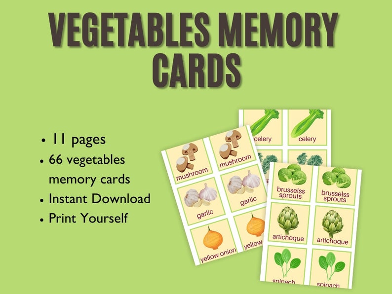 Vegetable Memory Cards, Activity Kids, Learning Home, Memory Cards ...