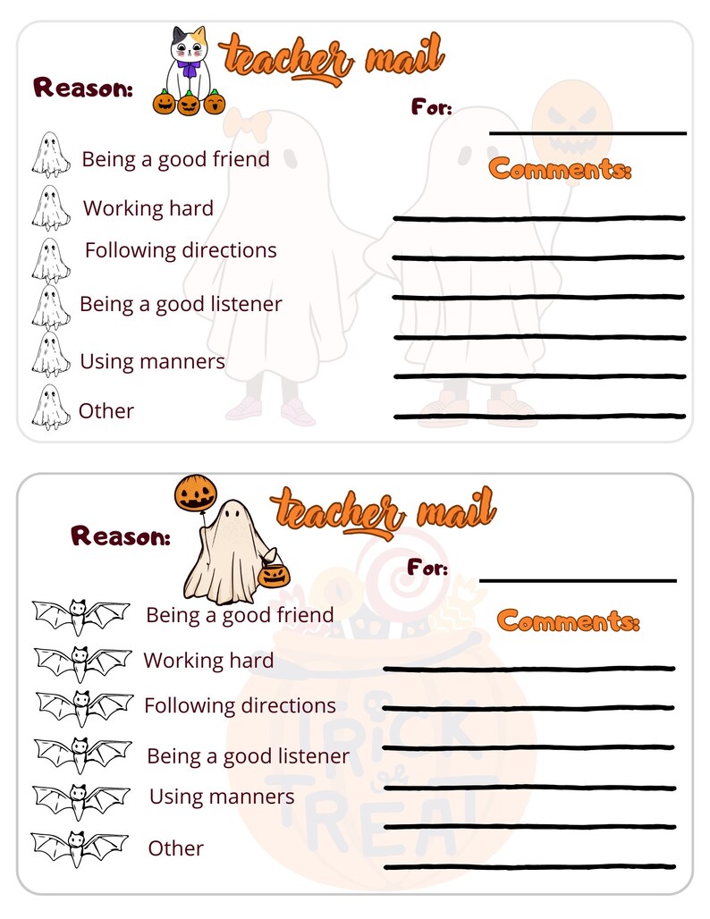 Teacher Mail Card Teacher Supply Teacher Halloween Card Halloween Card ...