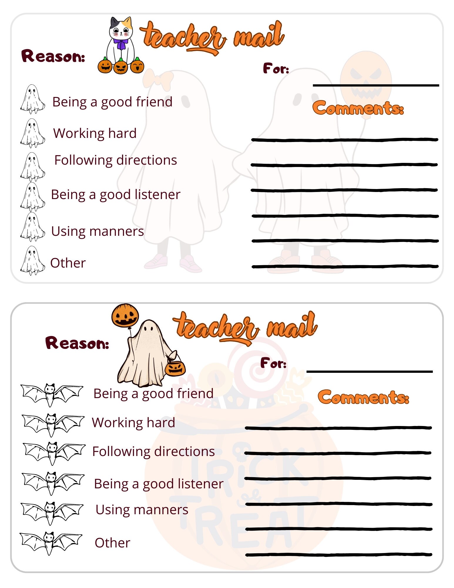 Teacher Mail Card Teacher Supply Teacher Halloween Card Halloween Card ...