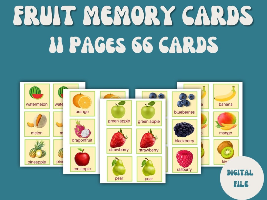 Fruit Memory Cards Activity Kids Memory Cards Learning Home School ...