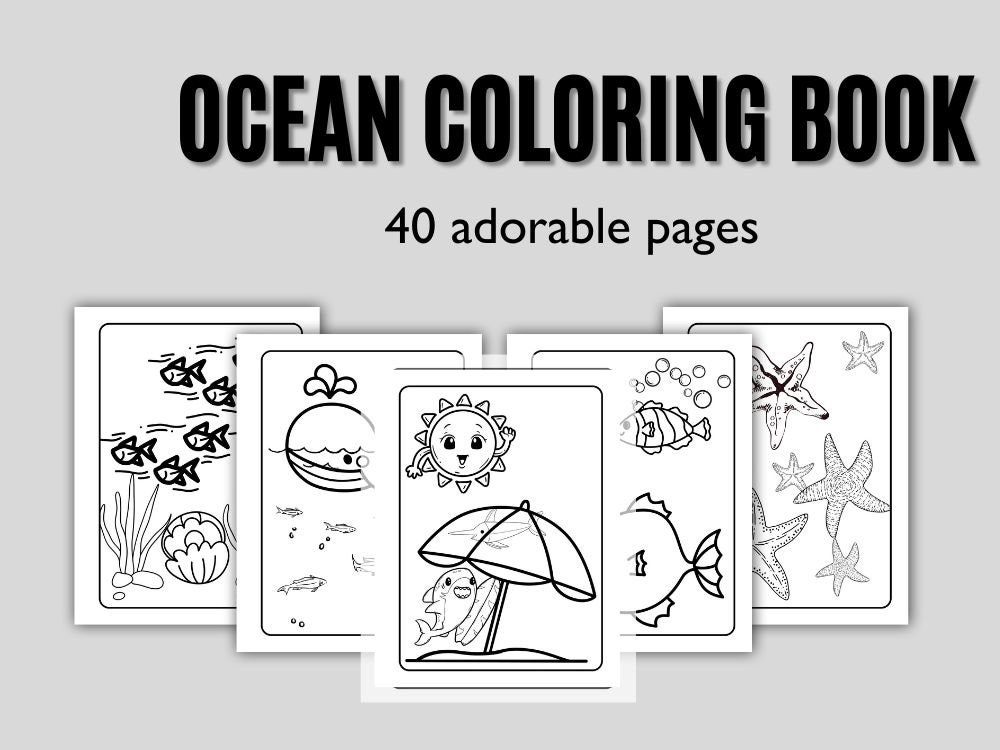 Ocean Coloring Book, 40 Coloring Pages for Kids, Coloring Sheets, 8.5x ...