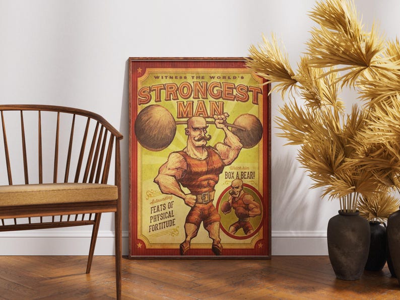 Vintage Circus Poster "the World's Strongest Man" - Digital Download - Etsy
