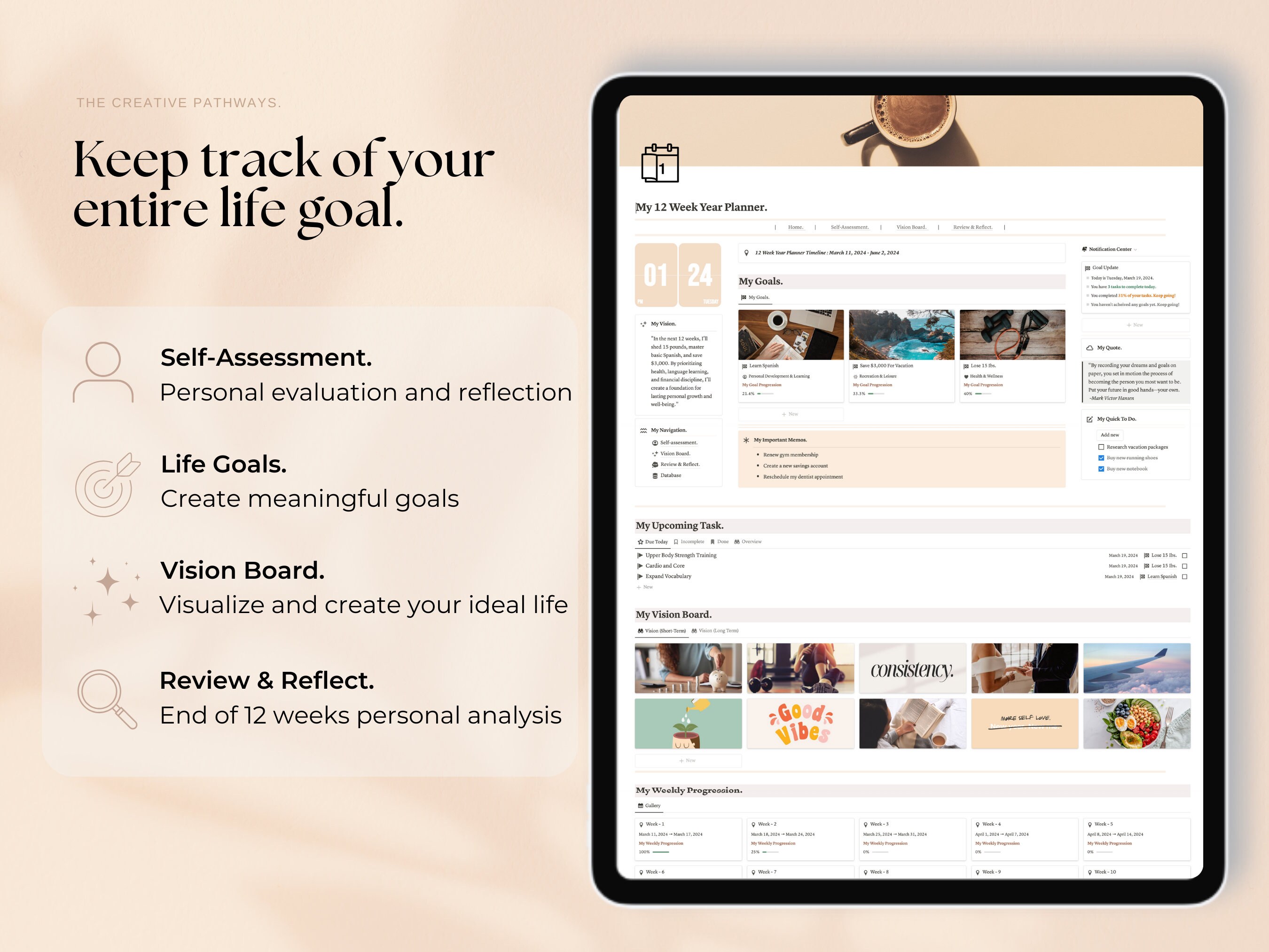 Notion 12 Week Year Template | Goal Notion | 2024 Goal Tracker Template ...
