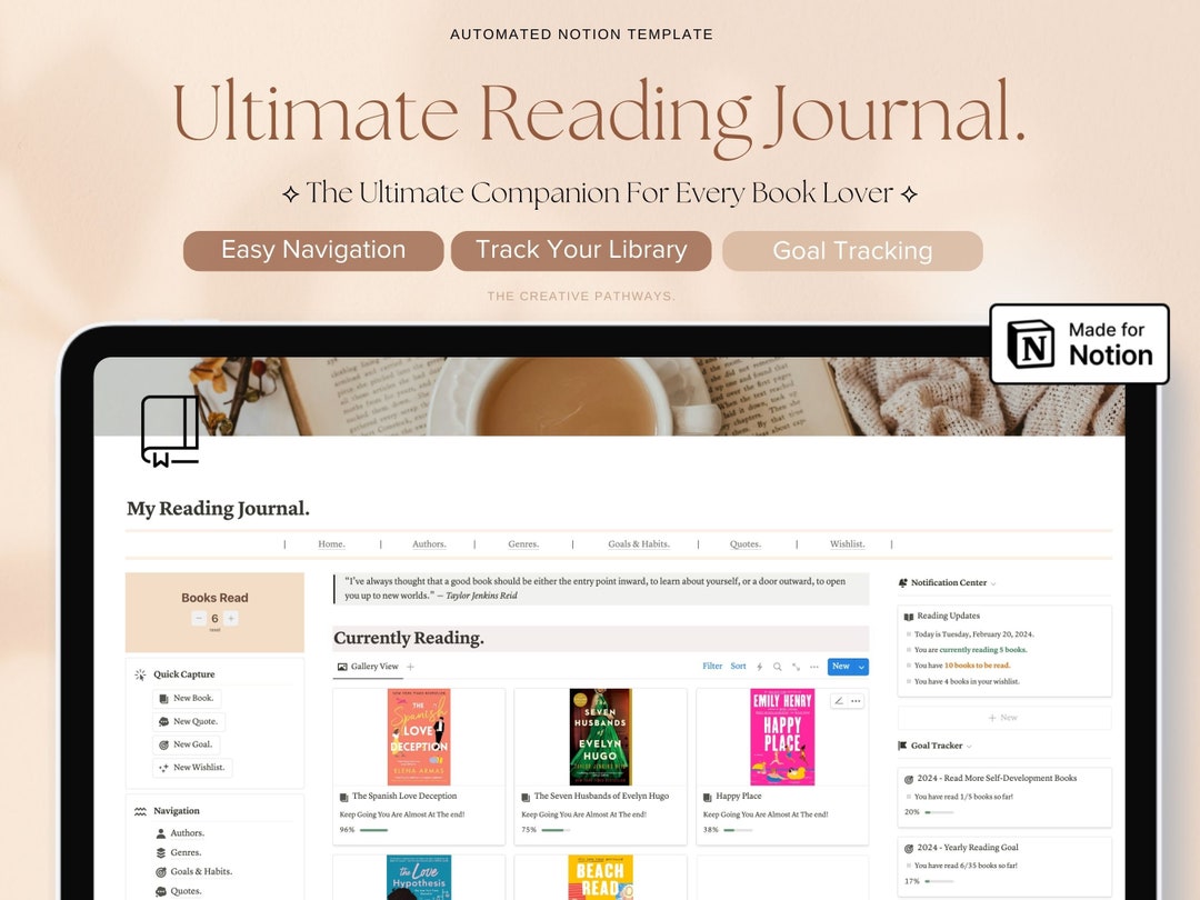 Notion Reading Template | Reading Tracker Notion | 2024 Book Tracker ...