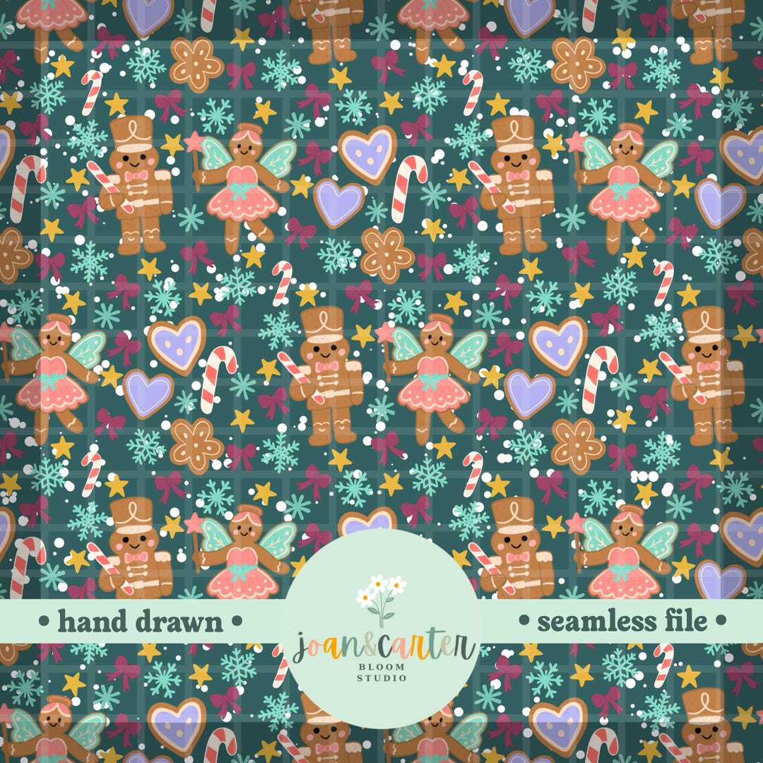 Sugarplum Gingerbread Ballet Seamless Pattern | Gingerbread Nutcracker ...