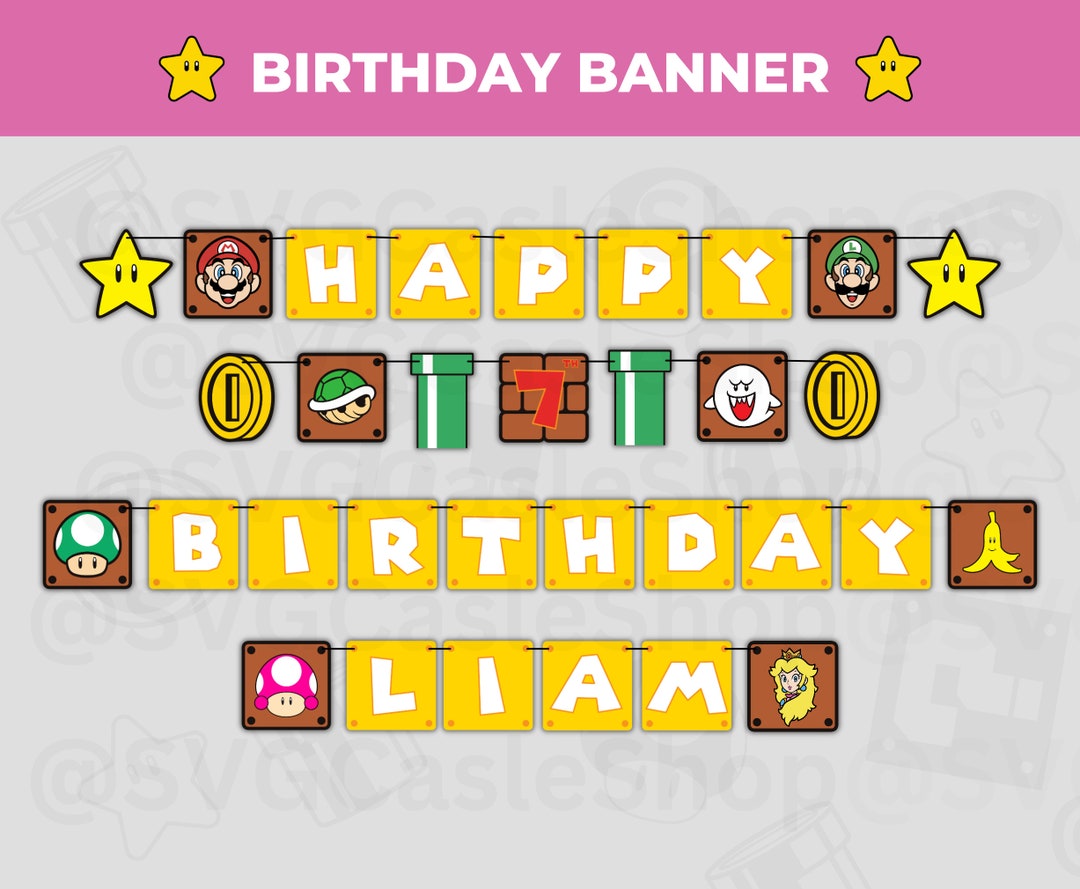 Super Mario Birthday Bunting Banner: Gamer Party Decor (digital ...