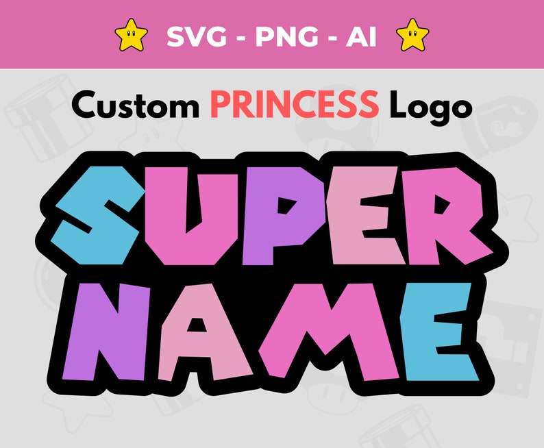 Custom Mario Font Name Logo: Pink Birthday Party Decor (digital) - Etsy